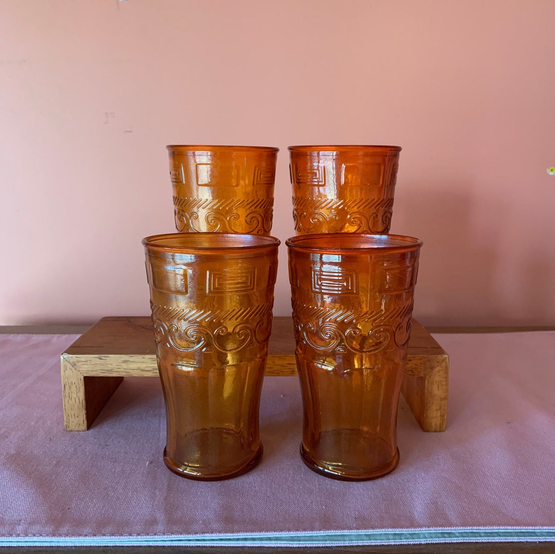 Vintage Orange Coloured Drinking Glasses (set of 4) Drinkware ...