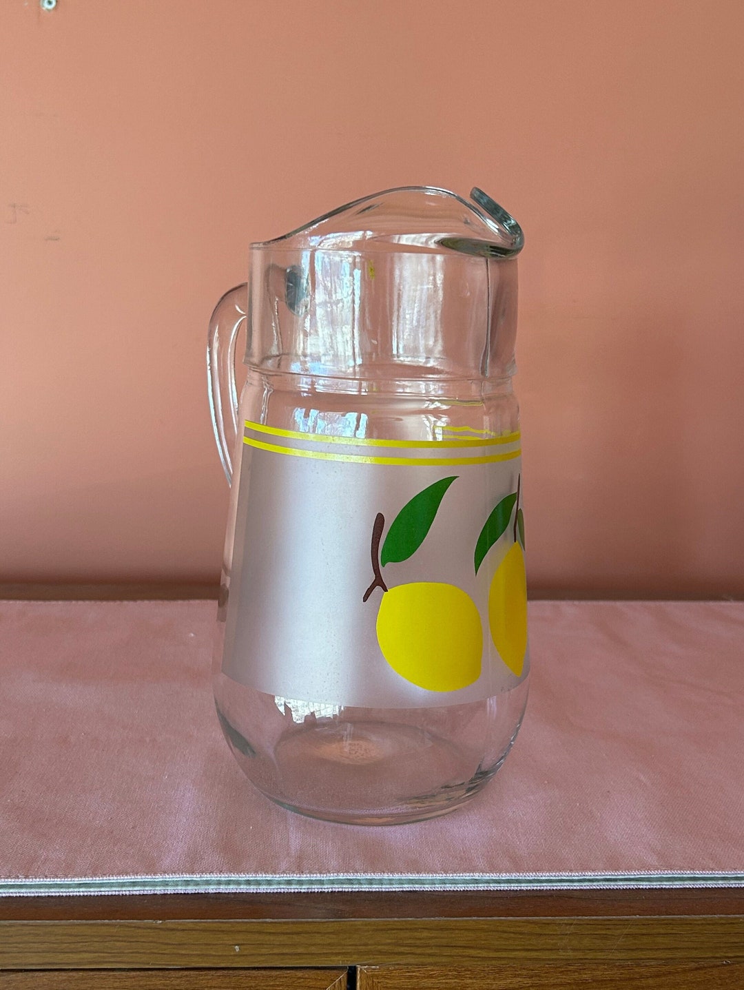 Clear Glass Pitcher With Lemon Image on Frosted Glass Drinkware ...