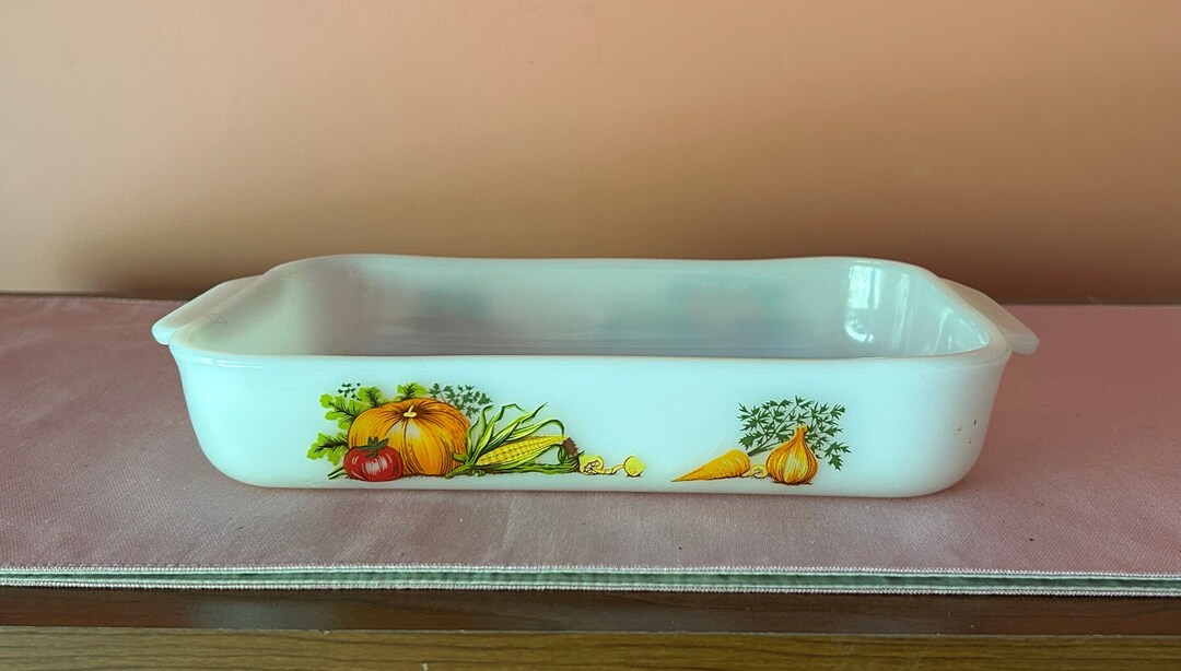 Vintage Rectangular Glass Oven Casserole Baking Dish With Harvest ...