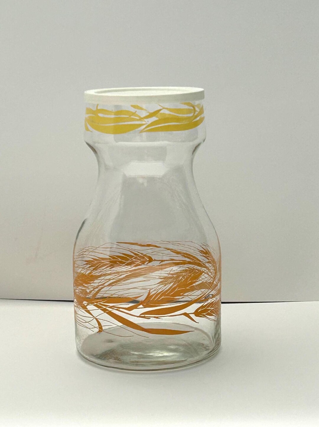 Vintage Glass Juice Jug/storage Container With Lid Orange Wheat Design ...
