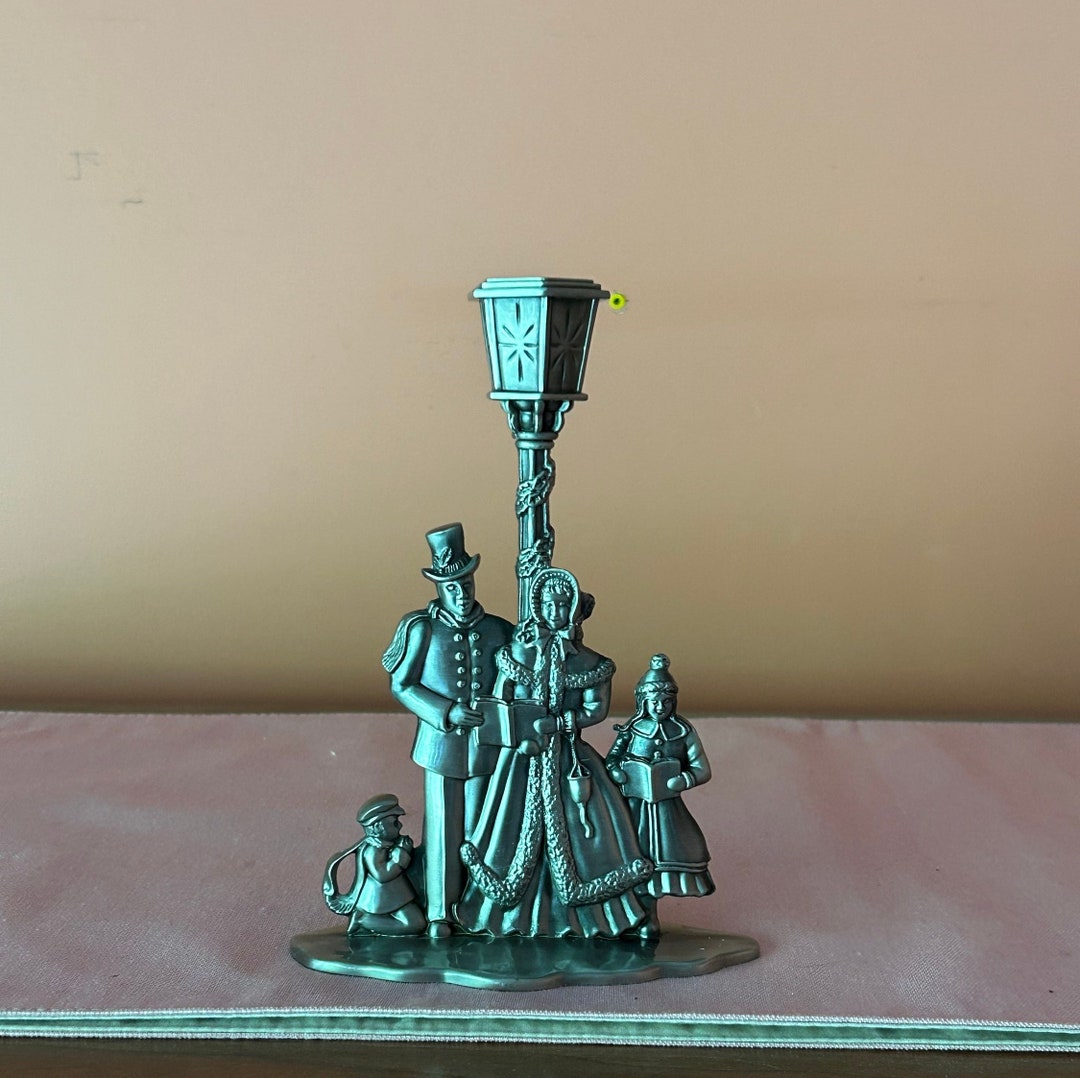Vintage Style Pewter Single Candle Stick Holder With Carollers ...