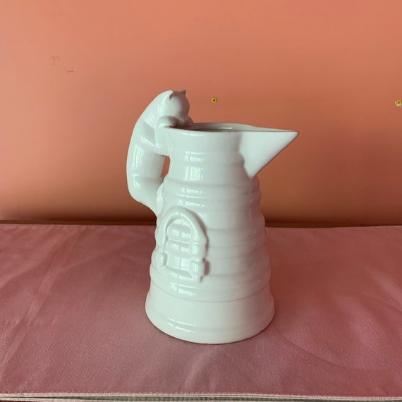Abbott Ceramic White Pitcher With Cat Shaped Handle Cat - Etsy