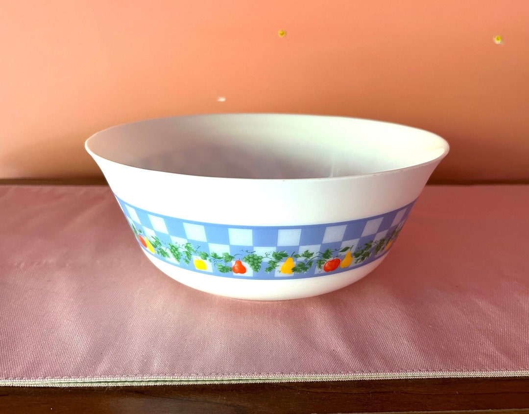 Vintage Palluy Glass Serving Bowl With Two-tone Checkered Blue Design ...