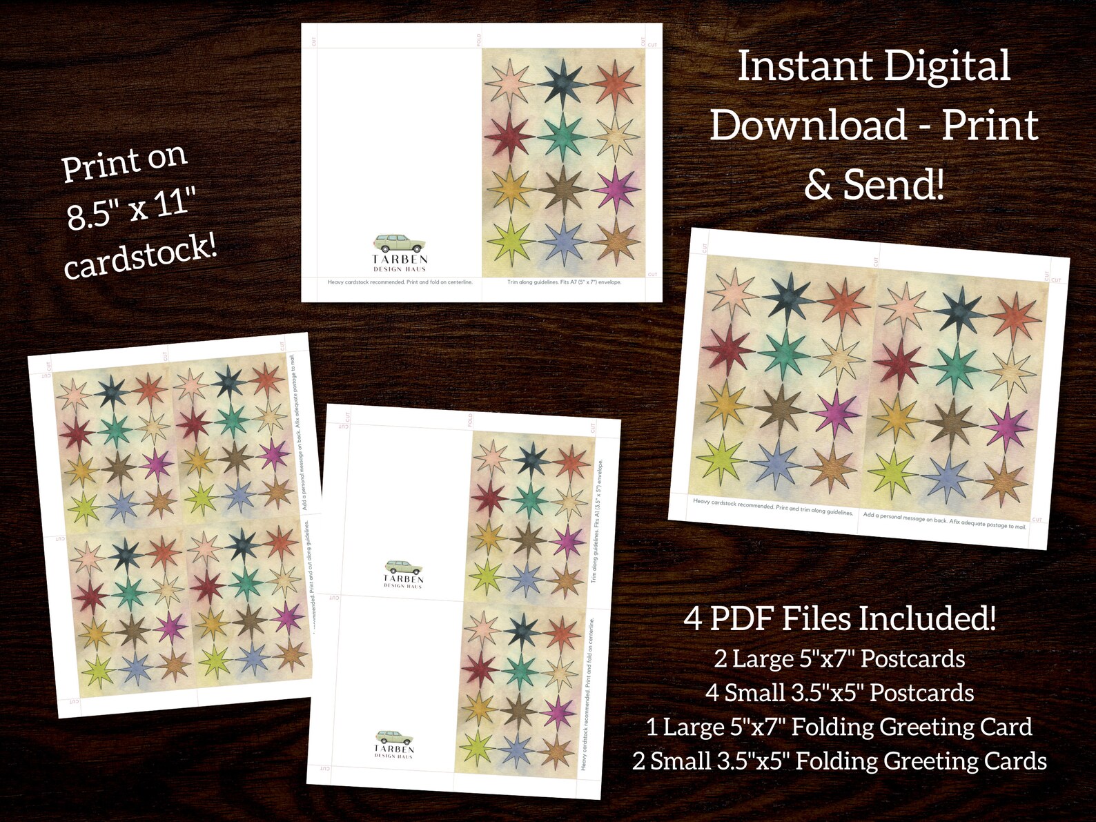 Retro Starburst Printable Greeting Card, Postcard, and Envelope ...