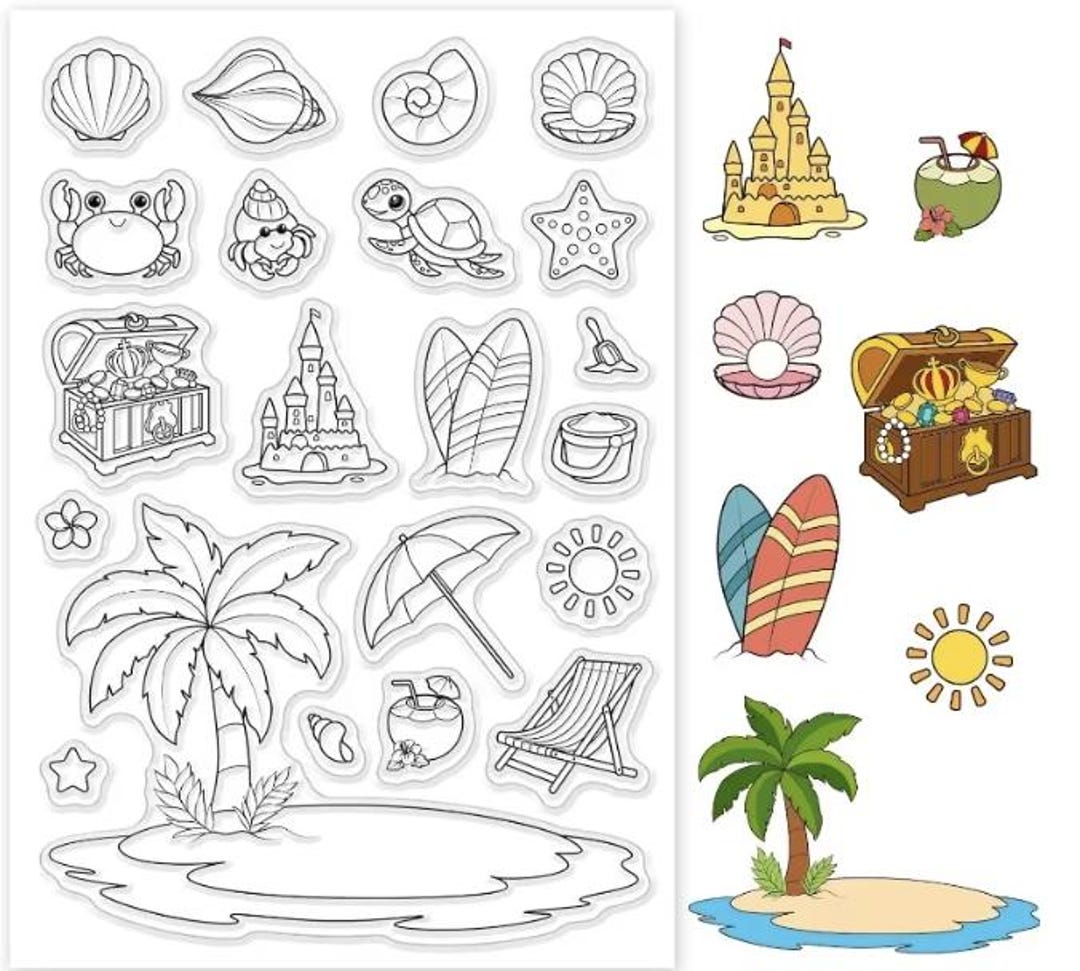 Clear Stamp Transparent Sheet Summer Vacation and Lovely Island Shell ...