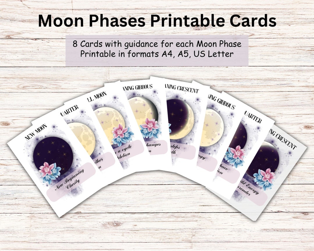 Moon Phases Cards Printable Moon Phases Flash Cards - Etsy