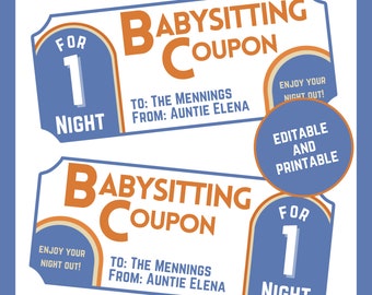Babysitting Coupon Editable Babysitting Voucher Gifted Certificated Printable Voucher Gift Date ...