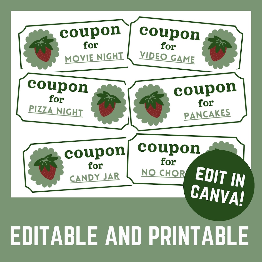 Editable Kids Reward Coupons Chore Chart Coupons Kids Reward Coupon ...