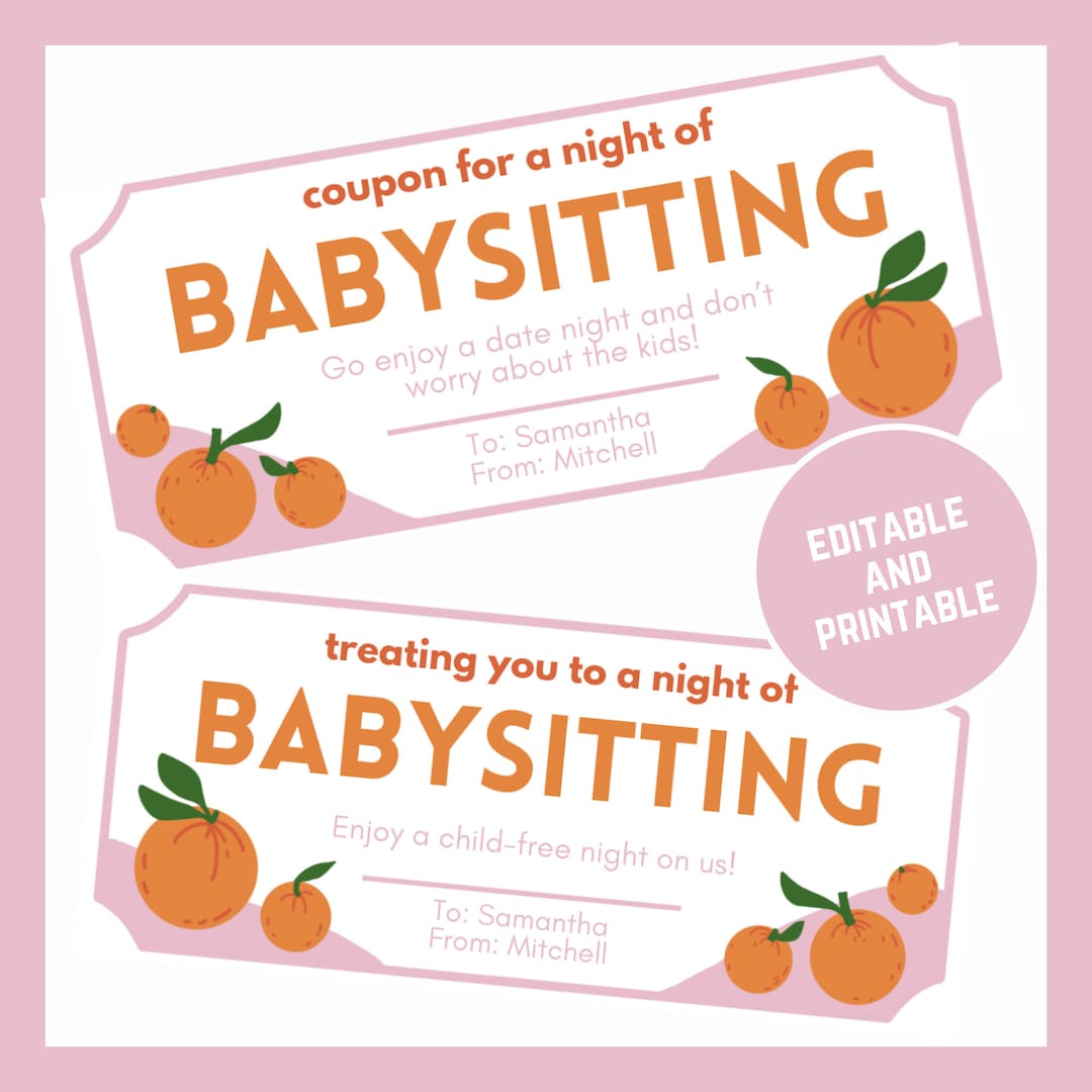 Babysitting Coupon Editable Babysitting Voucher Gifted Certificated ...