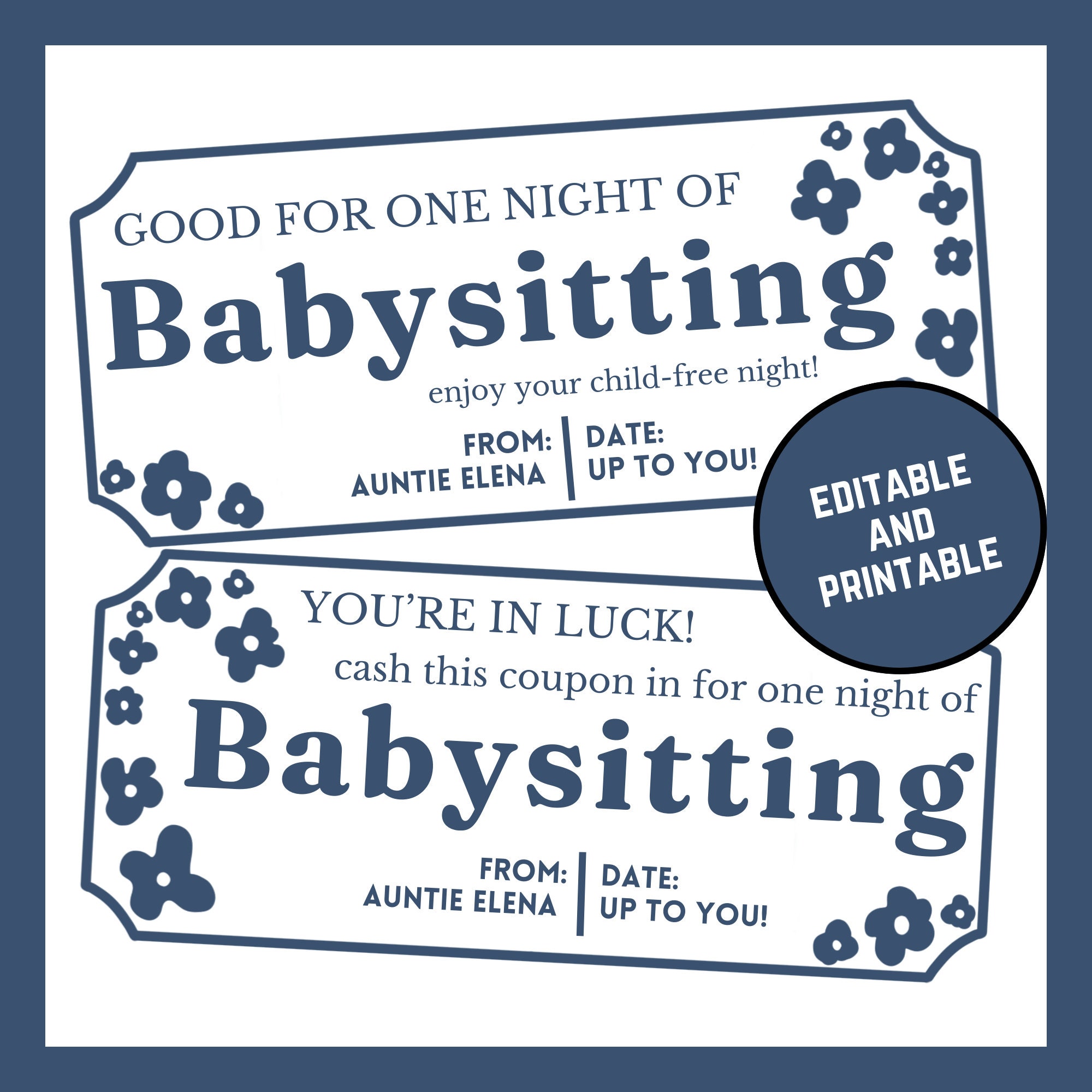 Babysitting Coupon Editable Babysitting Voucher Gifted Certificated ...