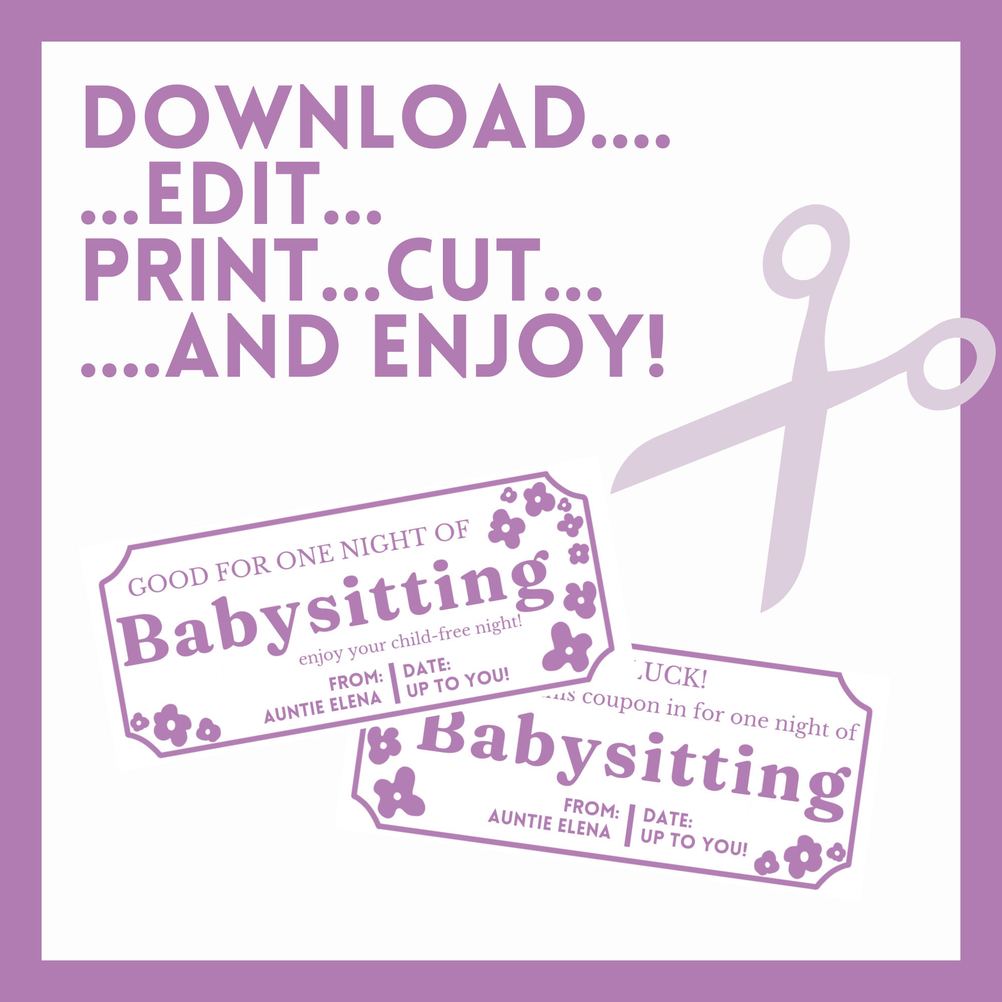 Editable Babysitting Voucher Babysitting Coupon Custom Gift Voucher Gifted Certificated ...