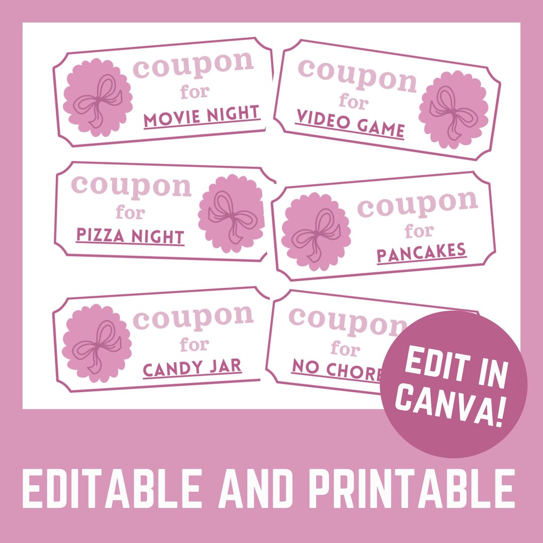 Editable Kid Reward Coupons, Chore Chart Printable (PDF) - Etsy