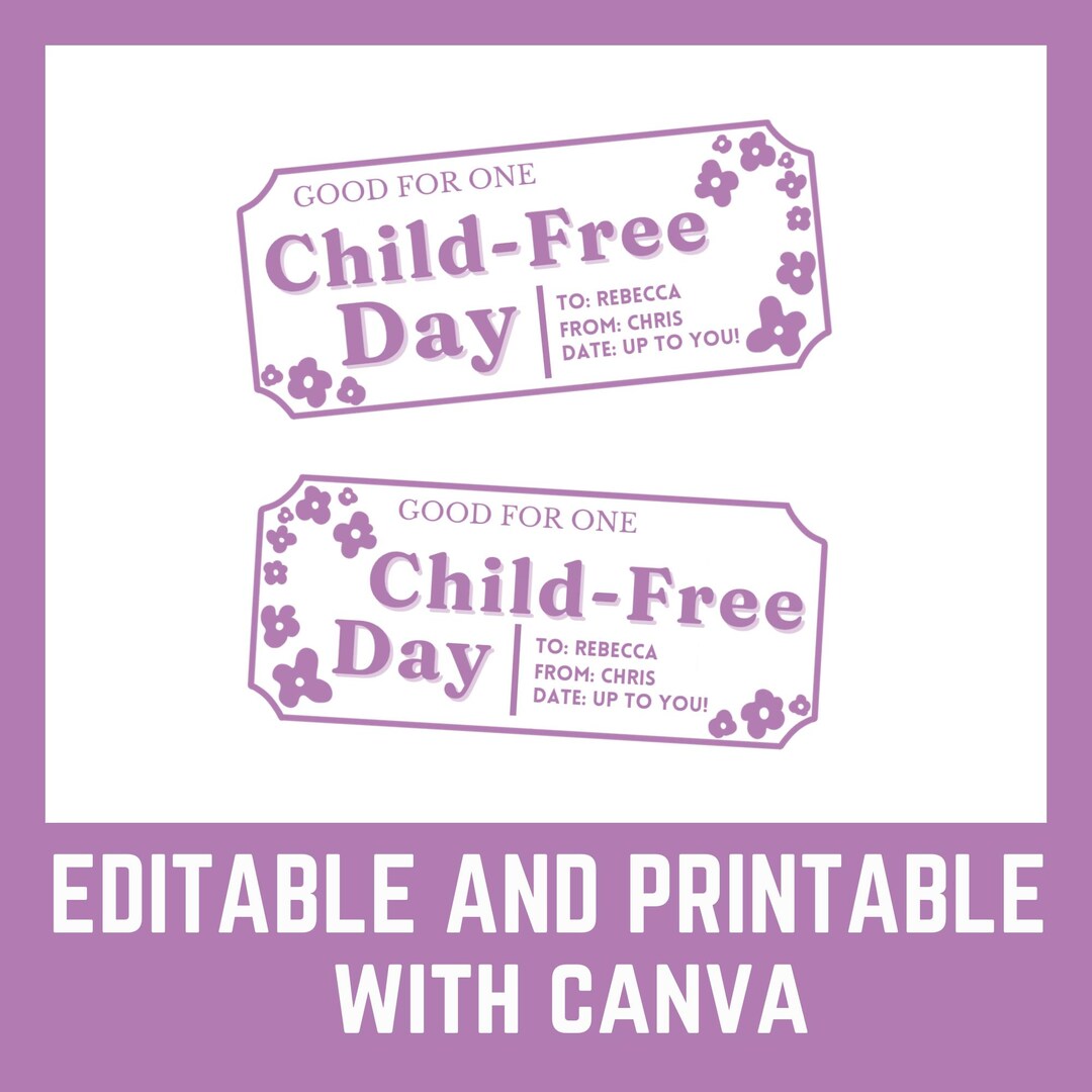 Editable Child Free Coupon, Kid Free Voucher Printable Voucher Gift ...