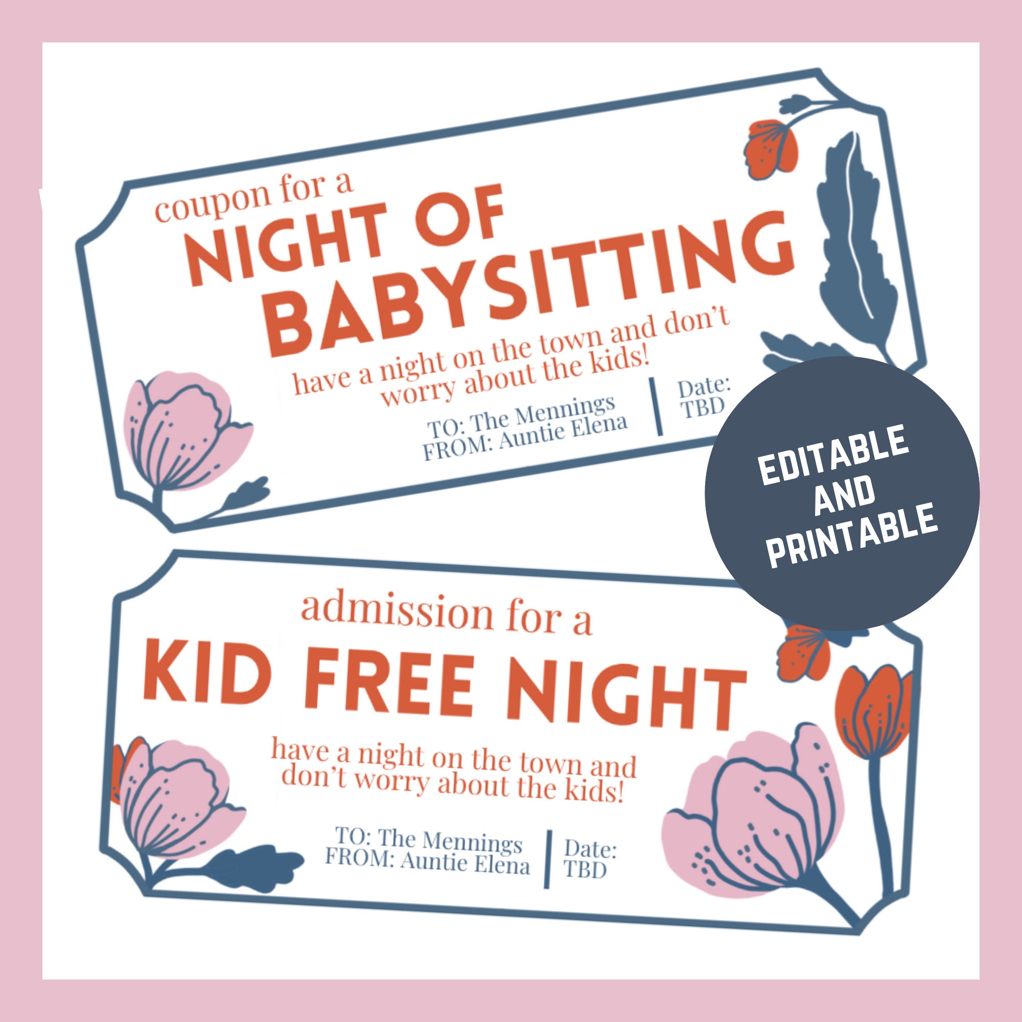 Babysitting Coupon Editable Babysitting Voucher Gifted Certificated ...