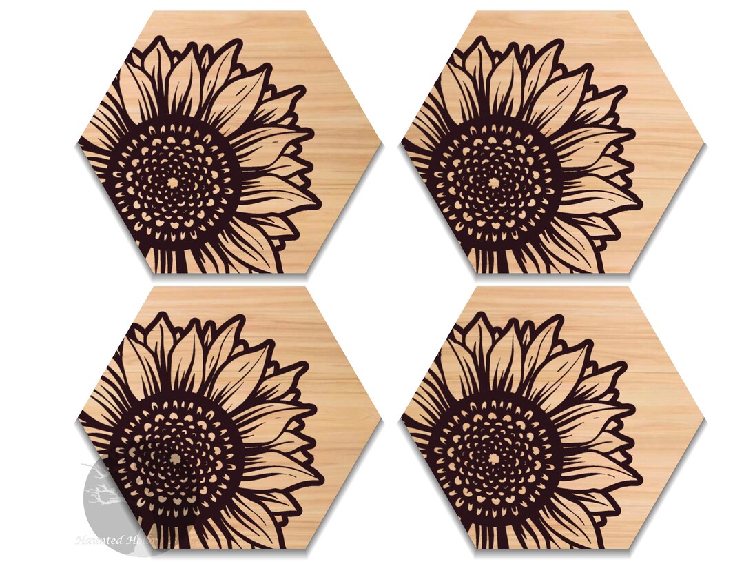 Sunflower Laser Cut Wood Coasters - Etsy