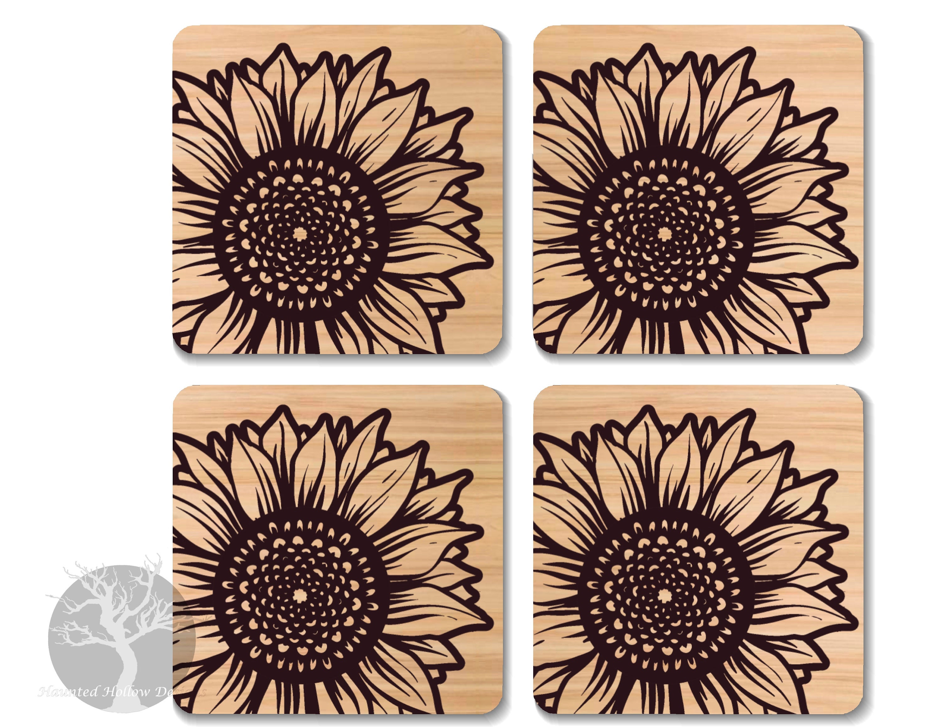 Sunflower Laser Cut Wood Coasters - Etsy