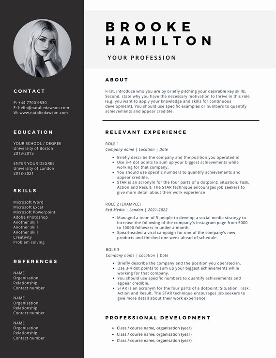 Resume template one-page printable editable word document | Etsy