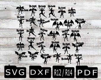 Devil Holding Halloween Sign SVG DXF Files Designs for CNC - Etsy