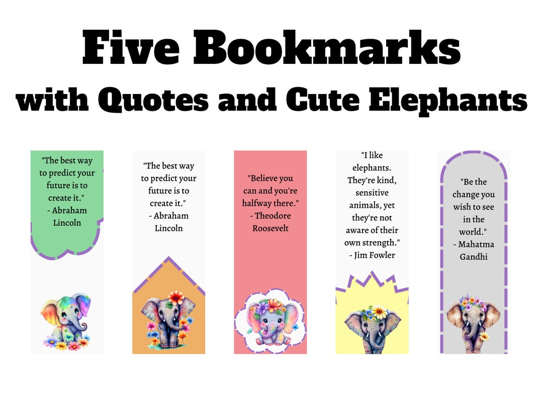 Cute Baby Elephant Bookmarks With Quotes - Etsy