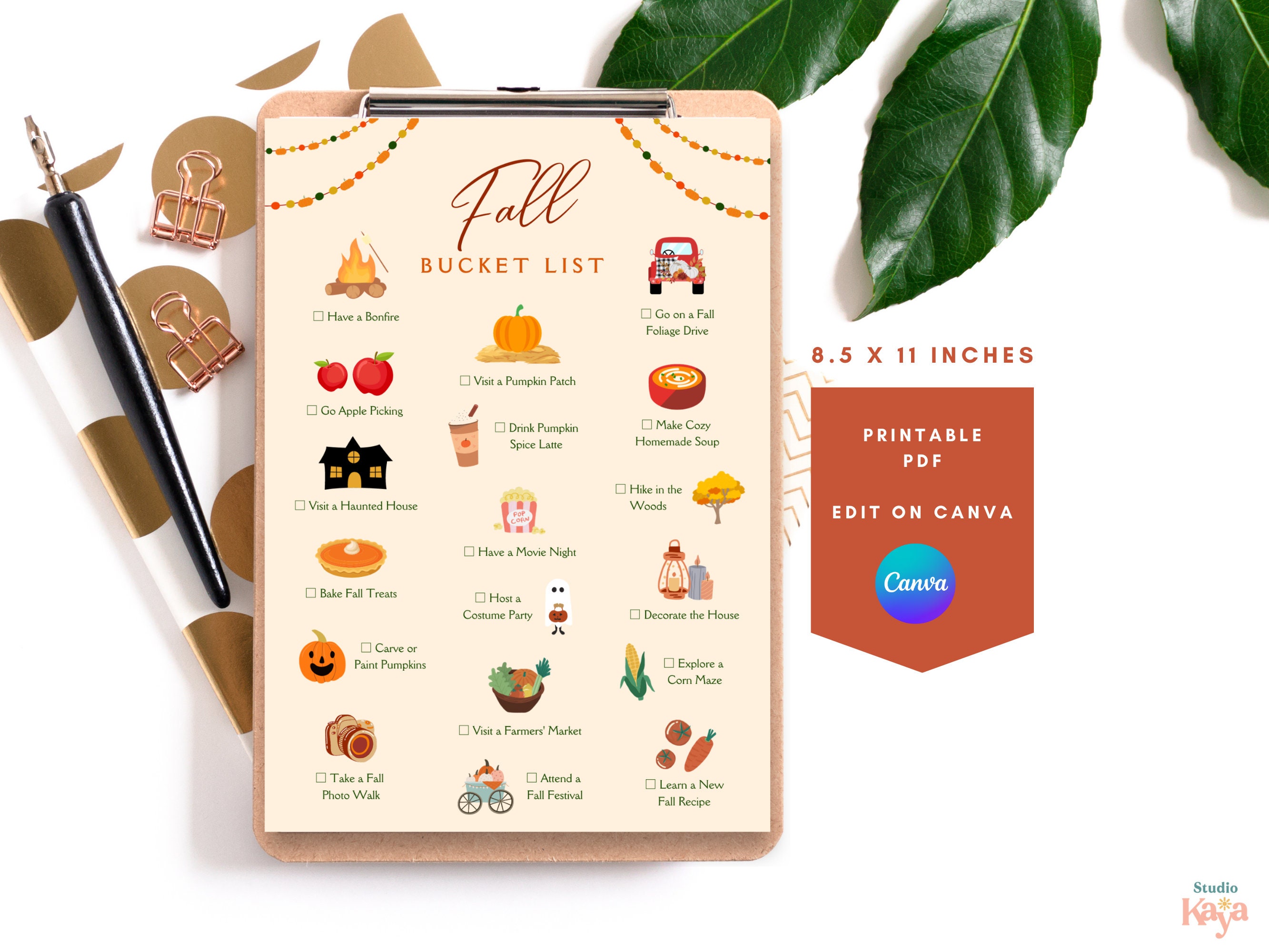 Fall Bucket List, Editable Canva Template, Printable Digital Download ...