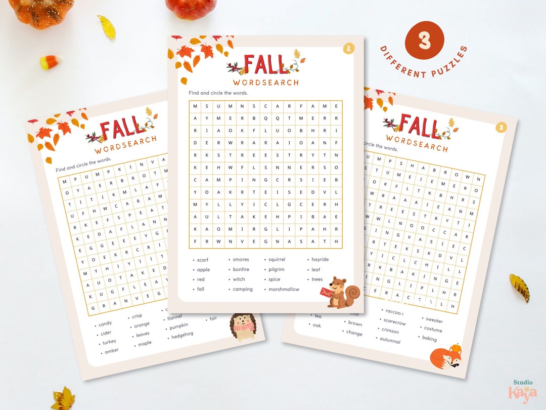 Fall Word Search, Bundle of 3, Printable Digital Download, Fun Kids ...