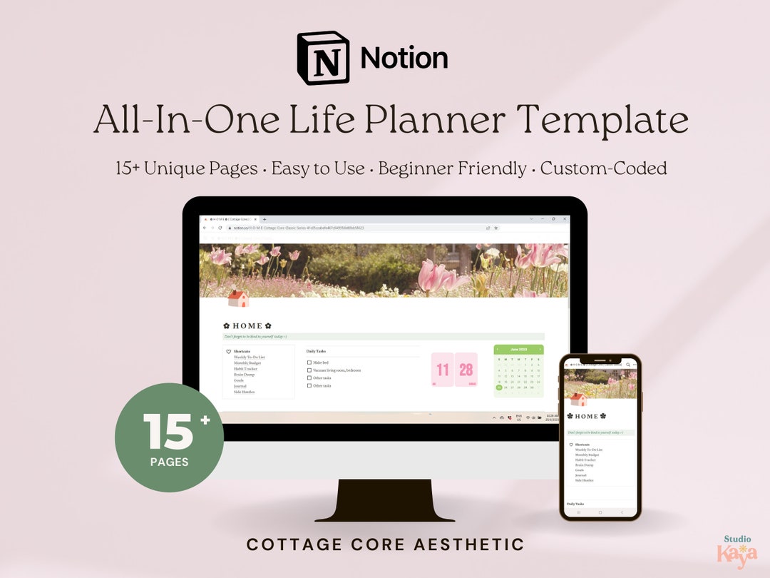 All in One Life Planner Template COTTAGE CORE AESTHETIC Notion Planner ...
