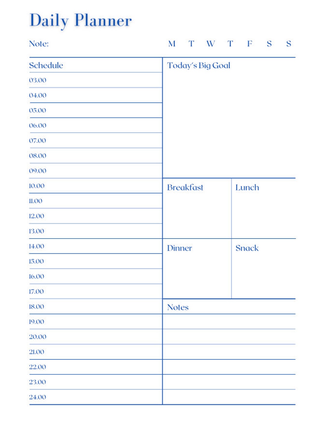 Simple Blue Daily Planner - Etsy