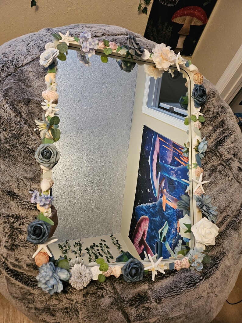 Shell Mirror With Blue Flowers - Etsy