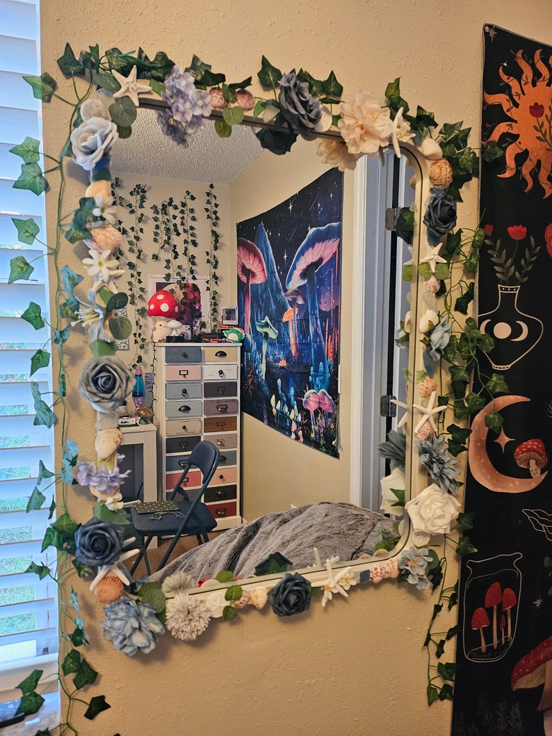 Shell Mirror With Blue Flowers - Etsy