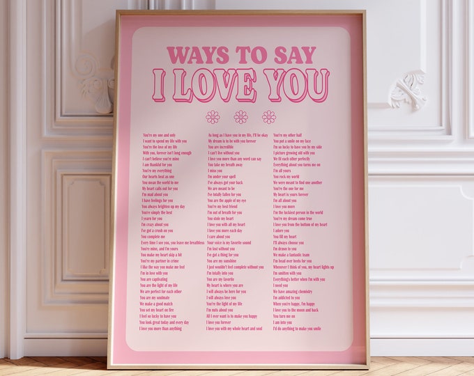 Ways to Say I Love You Girly Wall Art Y2k Room Decor, Retro Wall Art ...