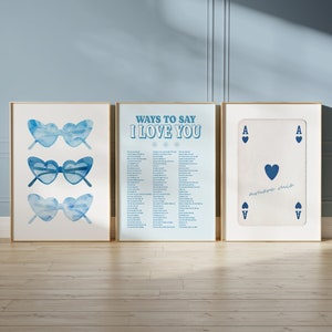 Blue Preppy Aesthetic Wall Art Preppy Dorm Decor, Blue 3 Piece Wall Art ...