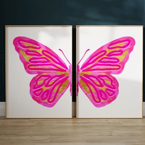 Pink Split Butterfly Art Preppy Painting Y2k Room Decor, Maximalist ...