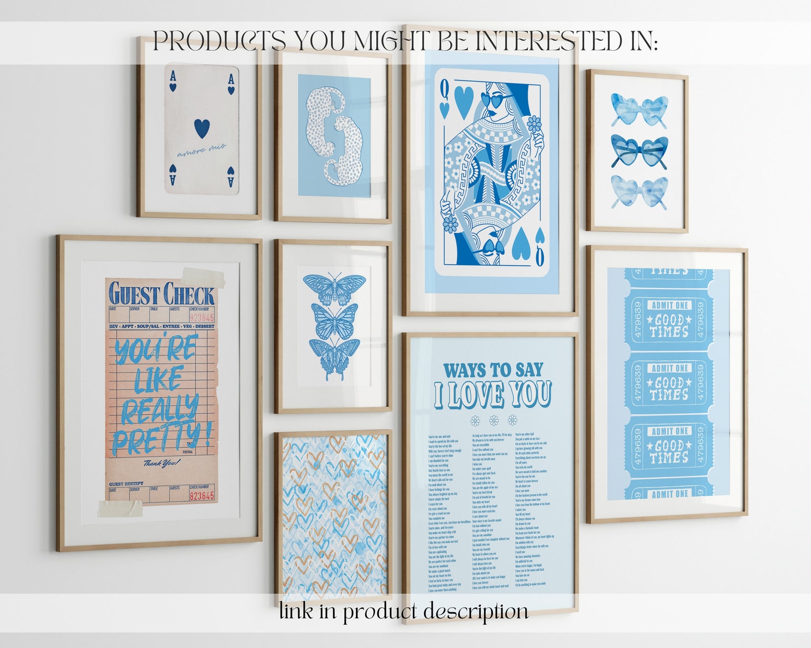 Blue Hearts Preppy Wall Art Printable, Preppy Room Decor for Teens ...
