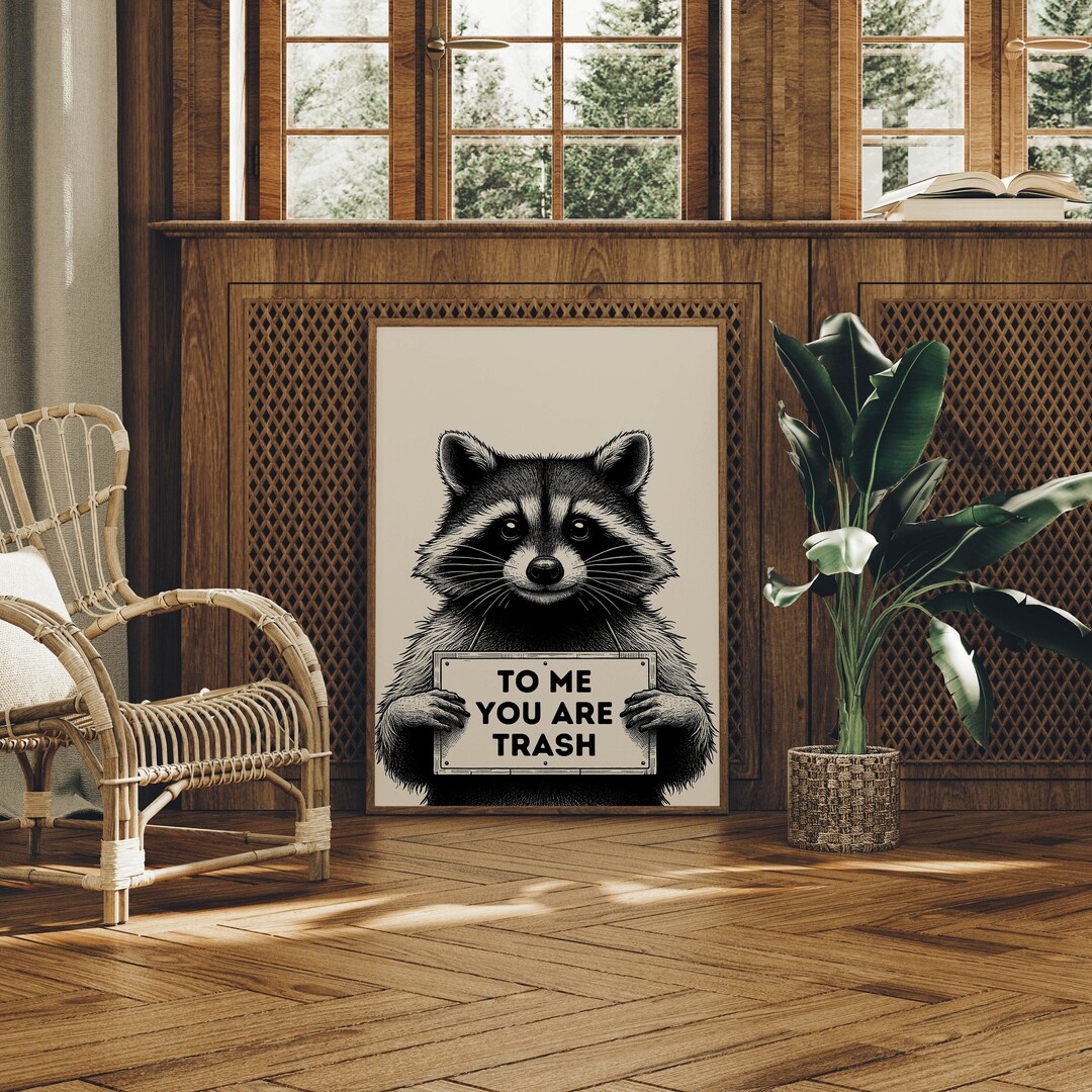 Funny Raccoon Poster Quirky Home Decor, Trendy Art Animal Decor ...