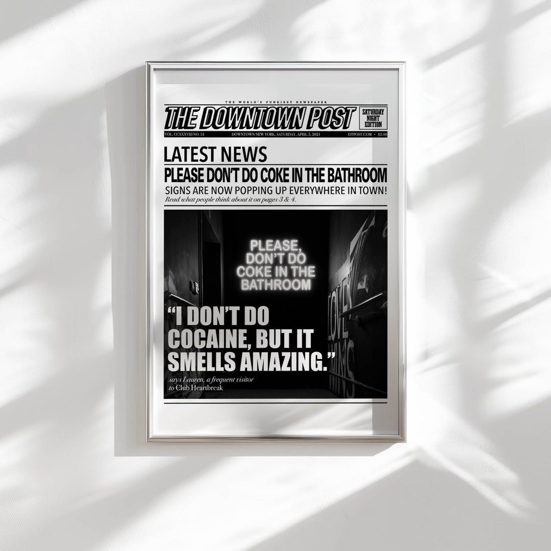 Please Don't Do Coke Funny Bathroom Wall Art Funky Decor, Newspaper ...