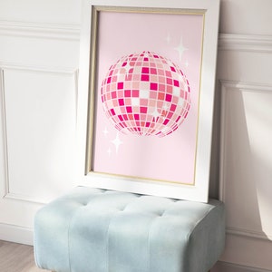 Disco Ball Decor Groovy Poster, Preppy Room Decor Bar Cart Art, Disco ...