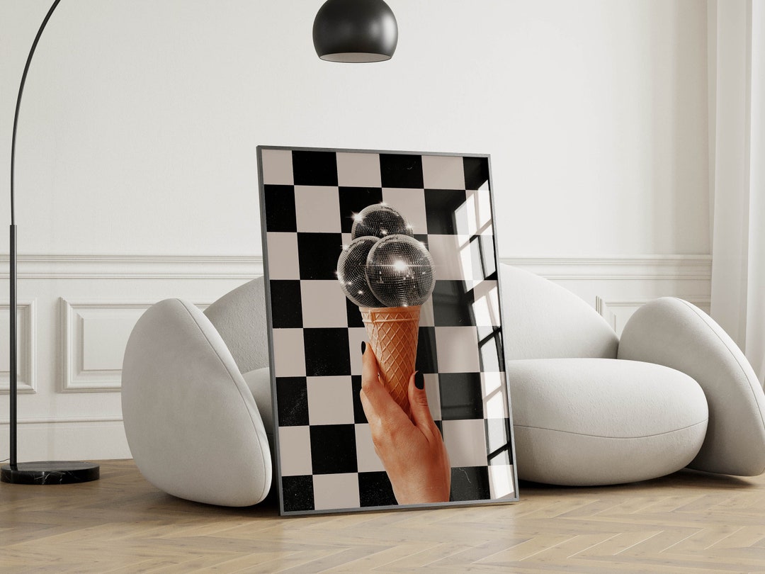 Black and White Print Funky Wall Art Disco Ball Decor, Trendy Wall Art ...