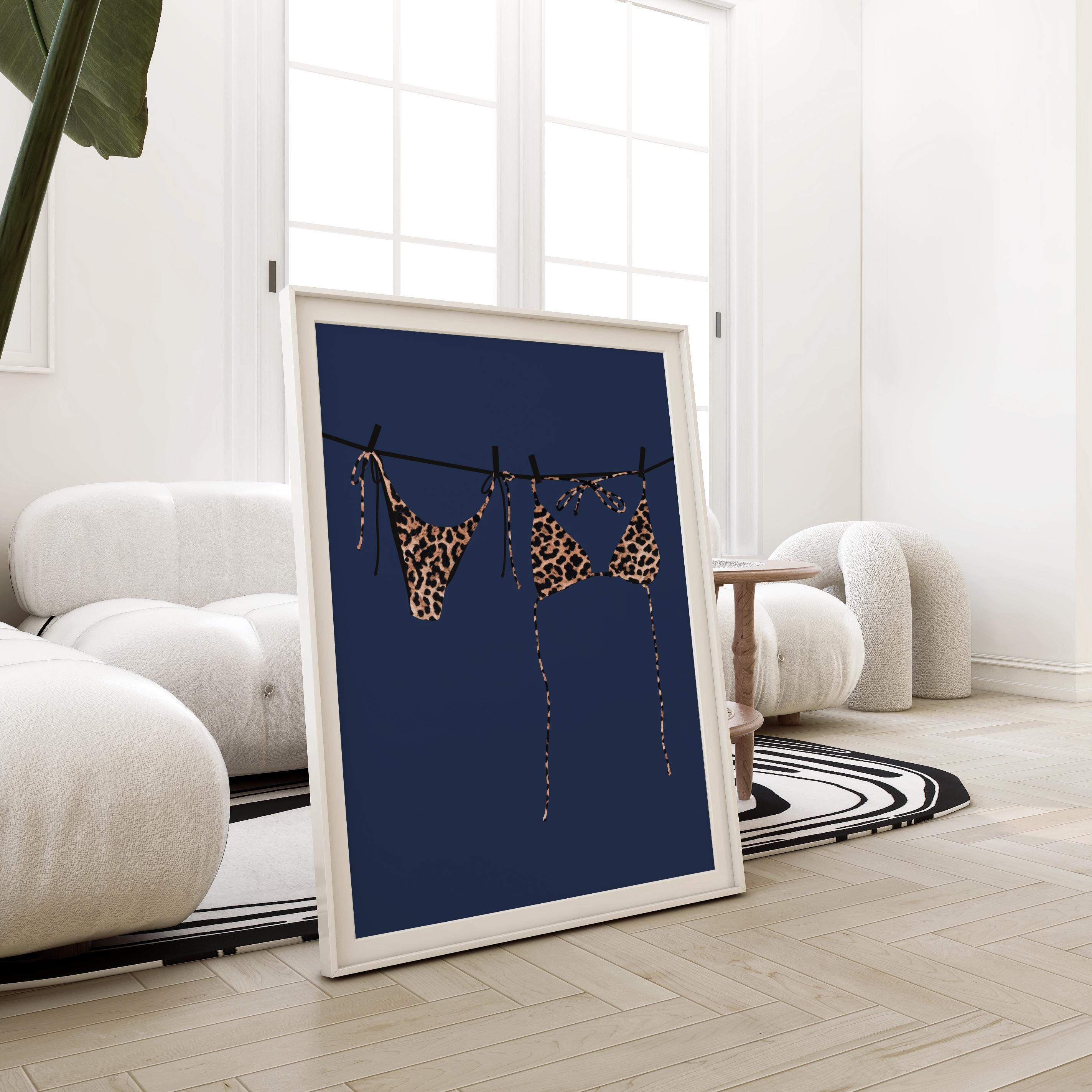 Navy Blue Wall Art Bikini Print Leopard Poster, Funky Wall Art ...