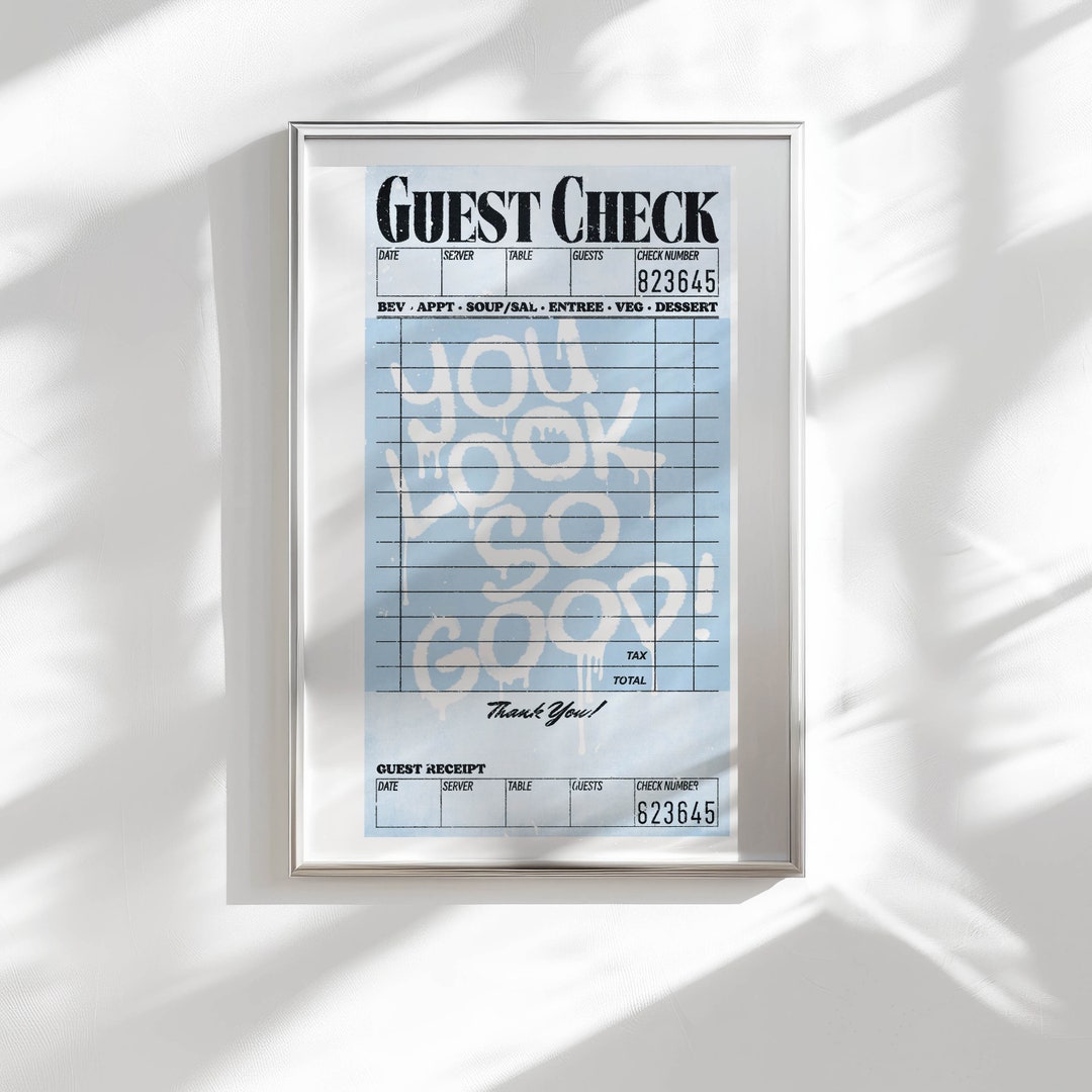 Blue Wall Art Trendy Guest Check Wall Art Dorm Room Decor Aesthetic ...