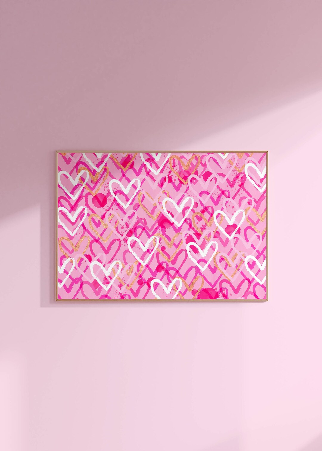 Pink Hearts Preppy Wall Art, Pink Room Decor Aesthetic Dorm Decor, Teen ...