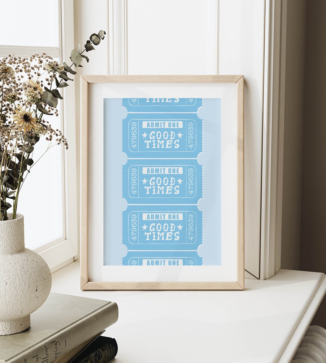 Good Times Ticket Blue Wall Art Print Preppy Dorm Decor Bar Cart Art ...