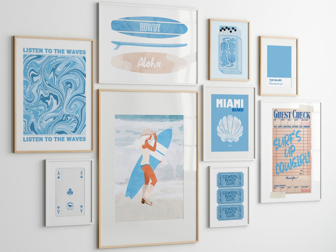 Coastal Cowgirl Poster Dorm Decor Gallery Wall Art Set of 9, Blue Wall ...