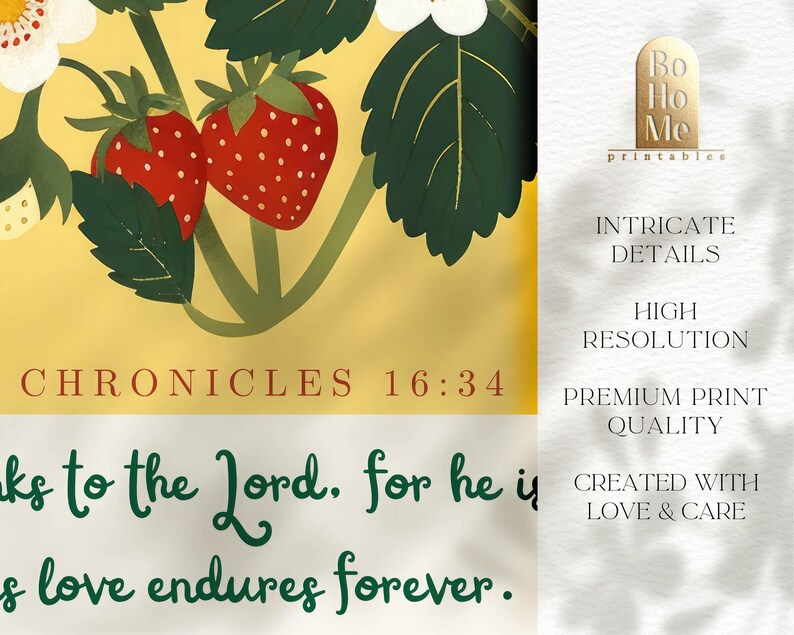 Bible Verse Wall Art Strawberry Decor, Eclectic Wall Art Cottagecore ...