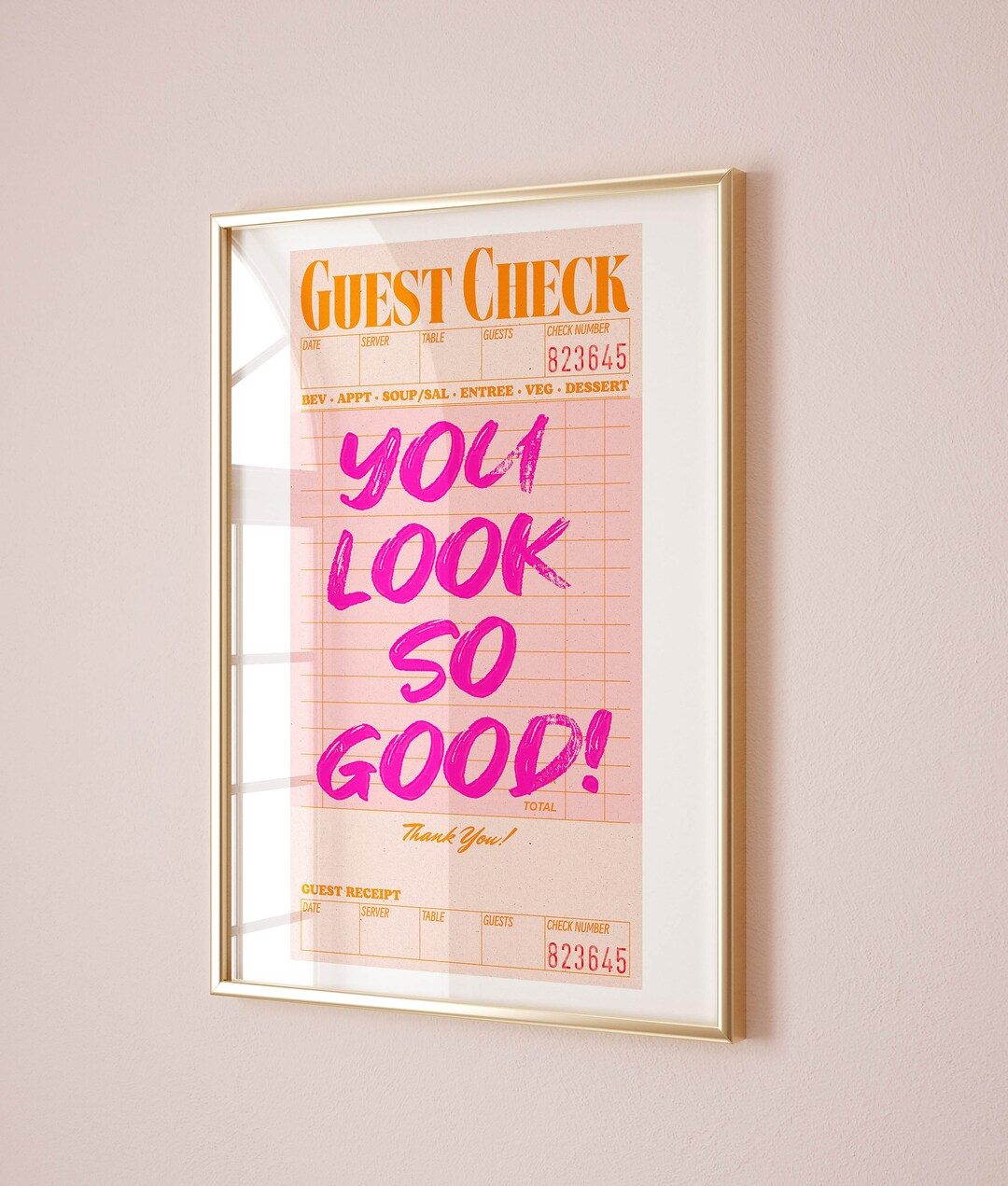 You Look so Good Guest Check Wall Art Preppy Dorm Decor, Aesthetic Room ...