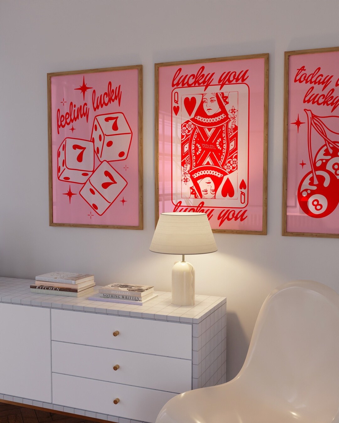 Casino Gallery Wall Set of 3 Piece Wall Art, Lucky You Queen Hearts Bar ...