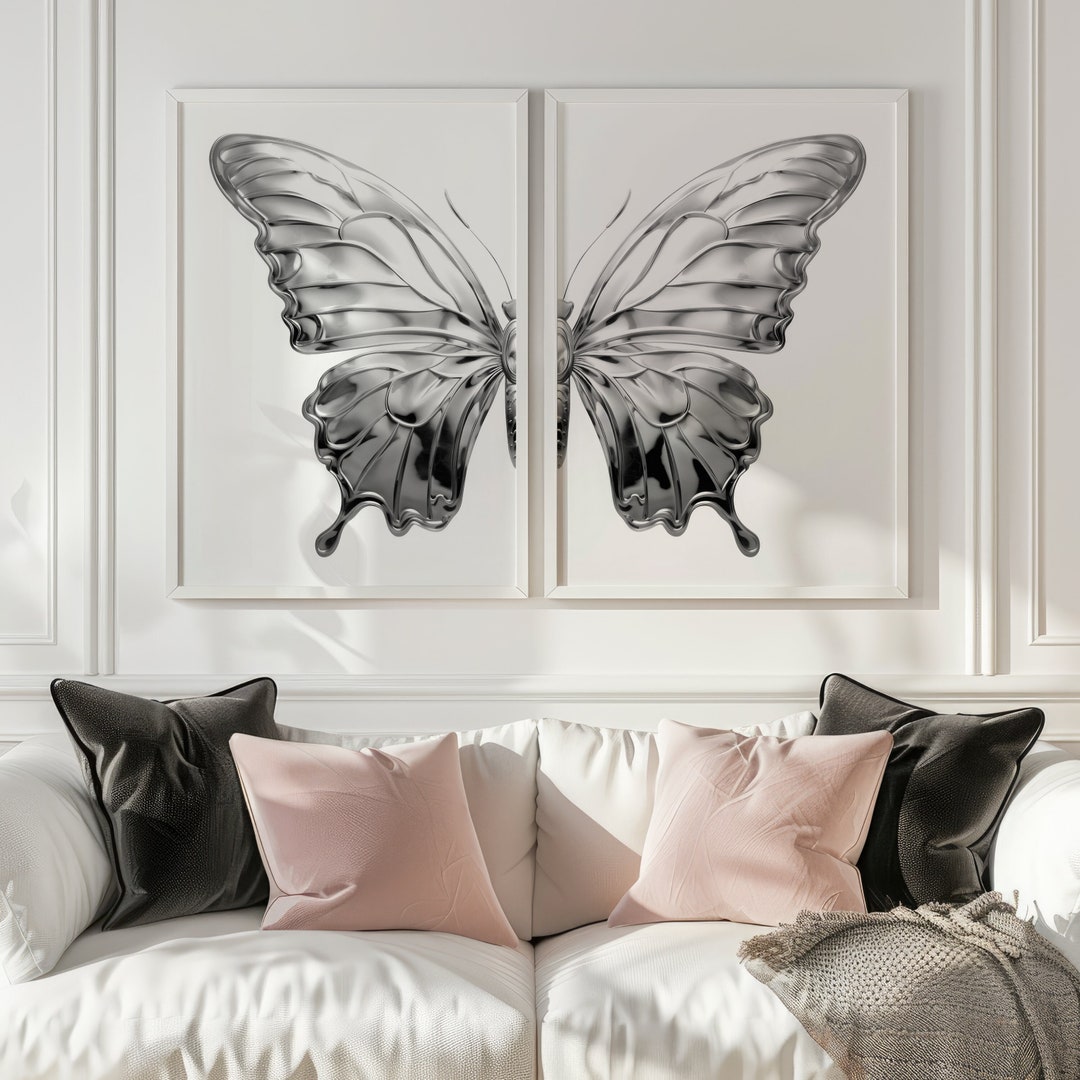 Silver Butterfly Wings Chrome Wall Art Dorm Room Decor, Funky Wall Art ...