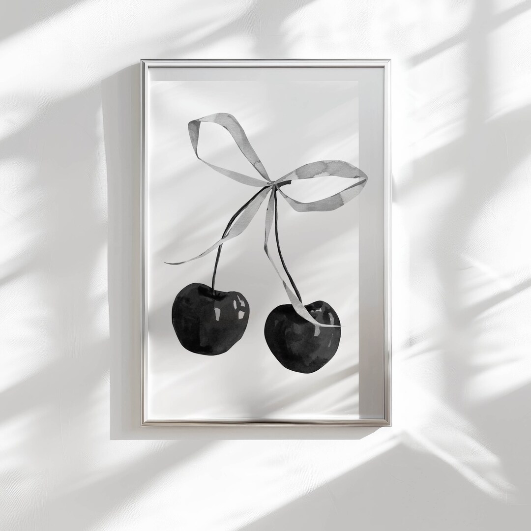 Cherry and Bow Wall Art Dorm Room Decor, Black and White Art Trendy ...