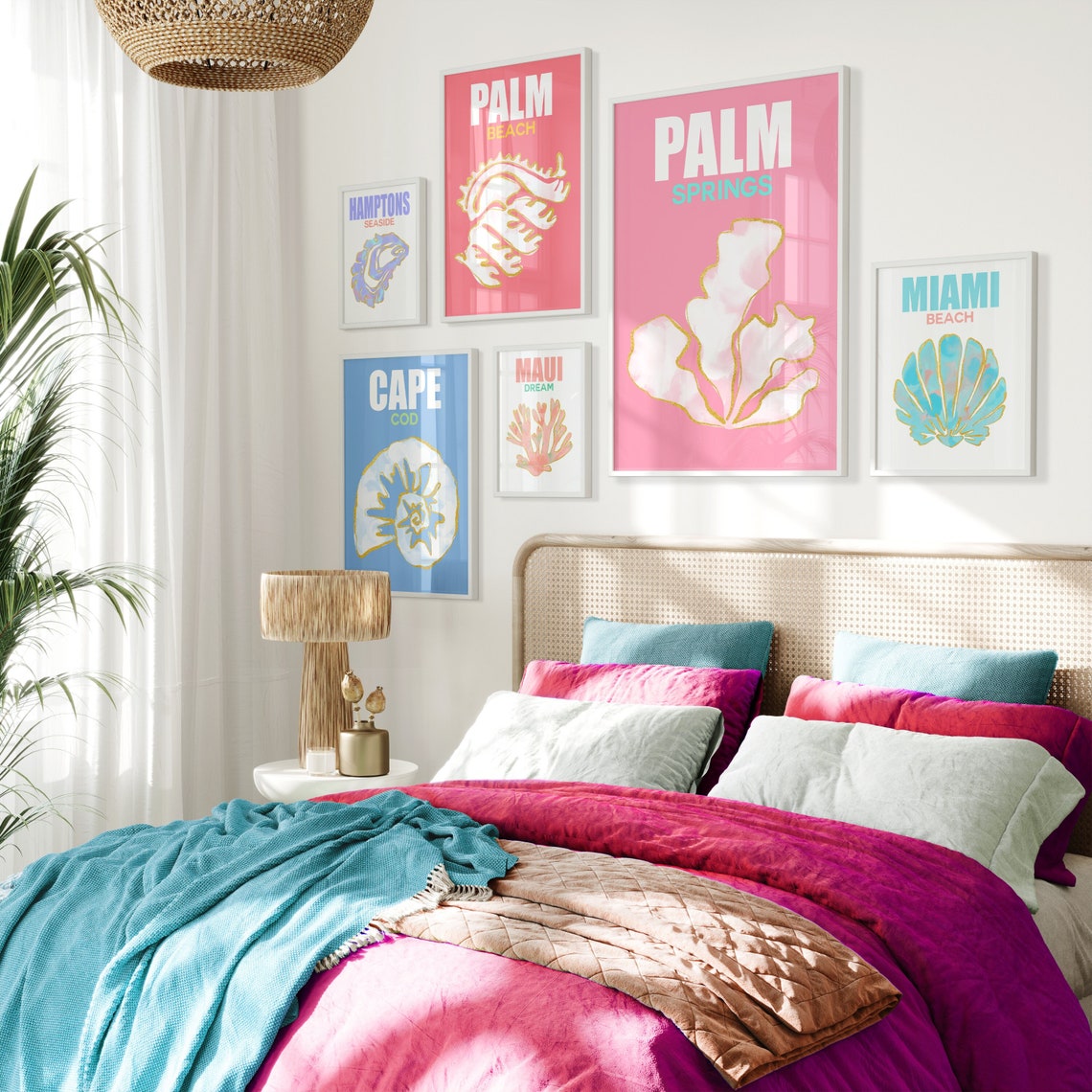 Preppy Travel Poster Gallery Wall Art Set of 6, Danish Pastel Decor ...