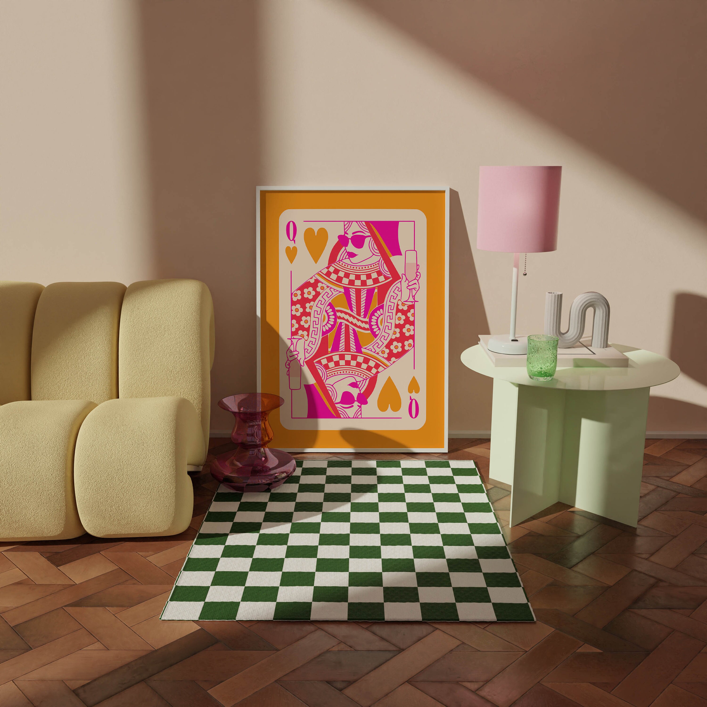 Queen of Hearts Playing Card Funky Wall Art Pink and Orange - Etsy ...