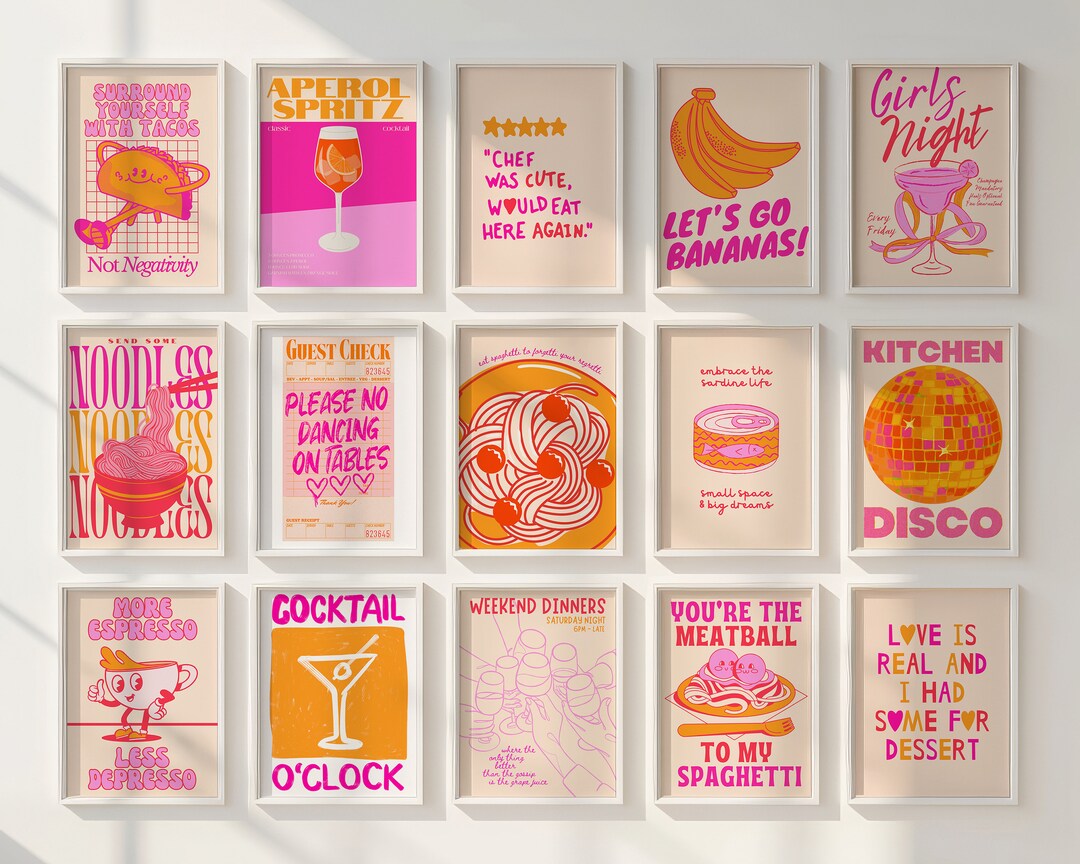 Kitchen Art Print Gallery Wall Set of 15, Maximalist Wall Art Kitchen ...